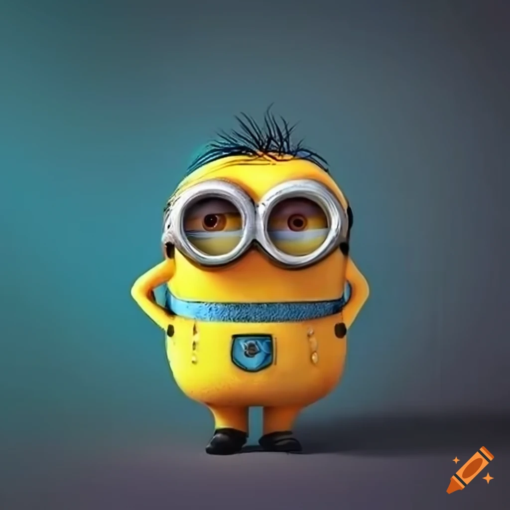 Personaje amarillo con overol azul, ojo con visor y guantes negros ...