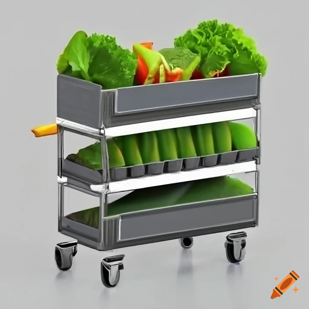 3d rendered metal cart filled with fresh fruits and vegetables on Craiyon