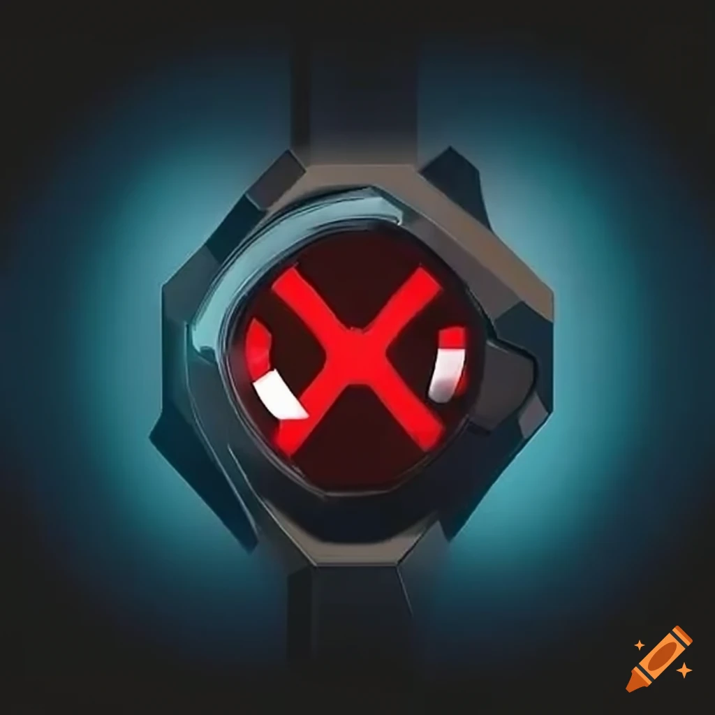 Sleek and futuristic Omnitrix emblem with a red X center symbol on Craiyon