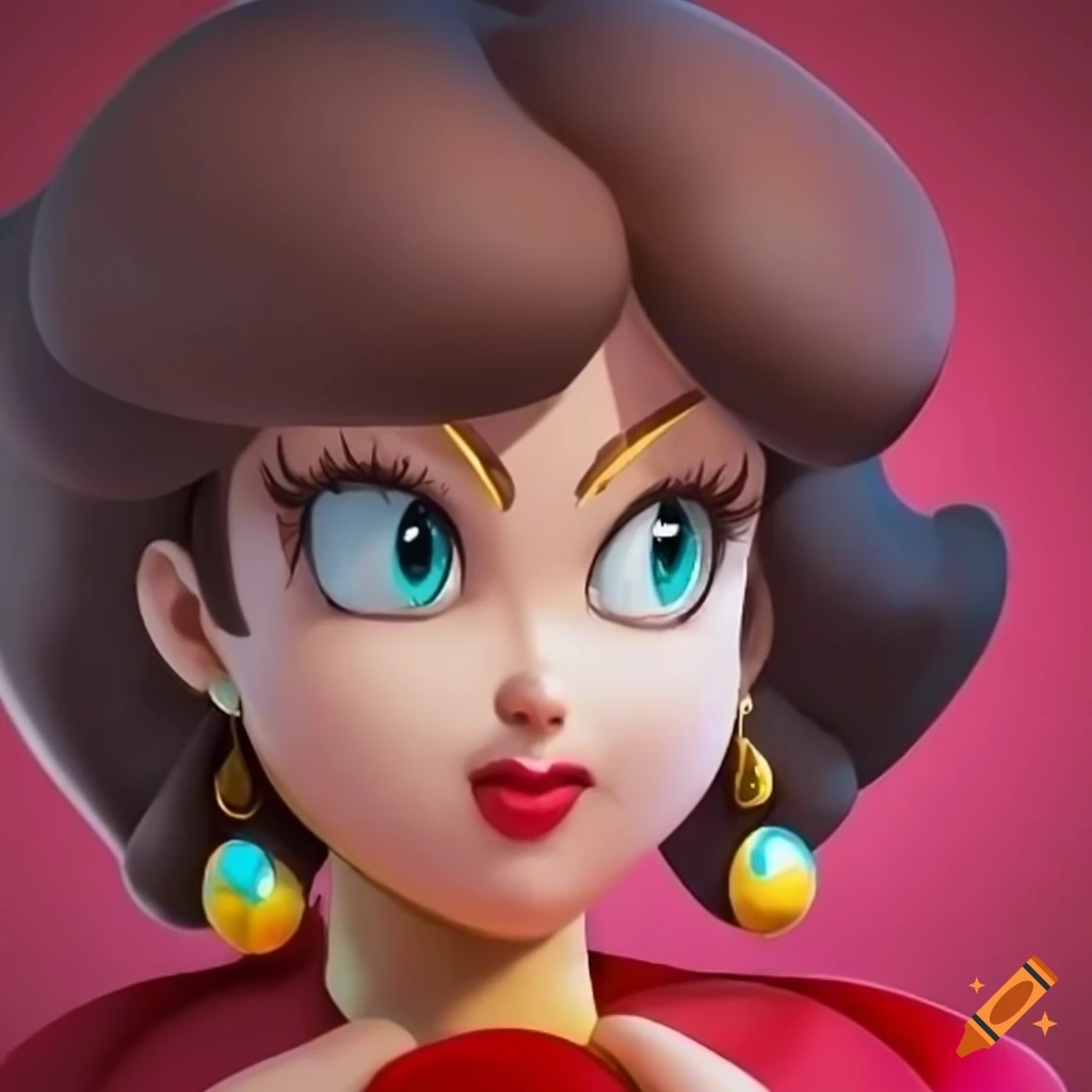 Illustration of Pauline from Super Mario in a vibrant red gown on Craiyon