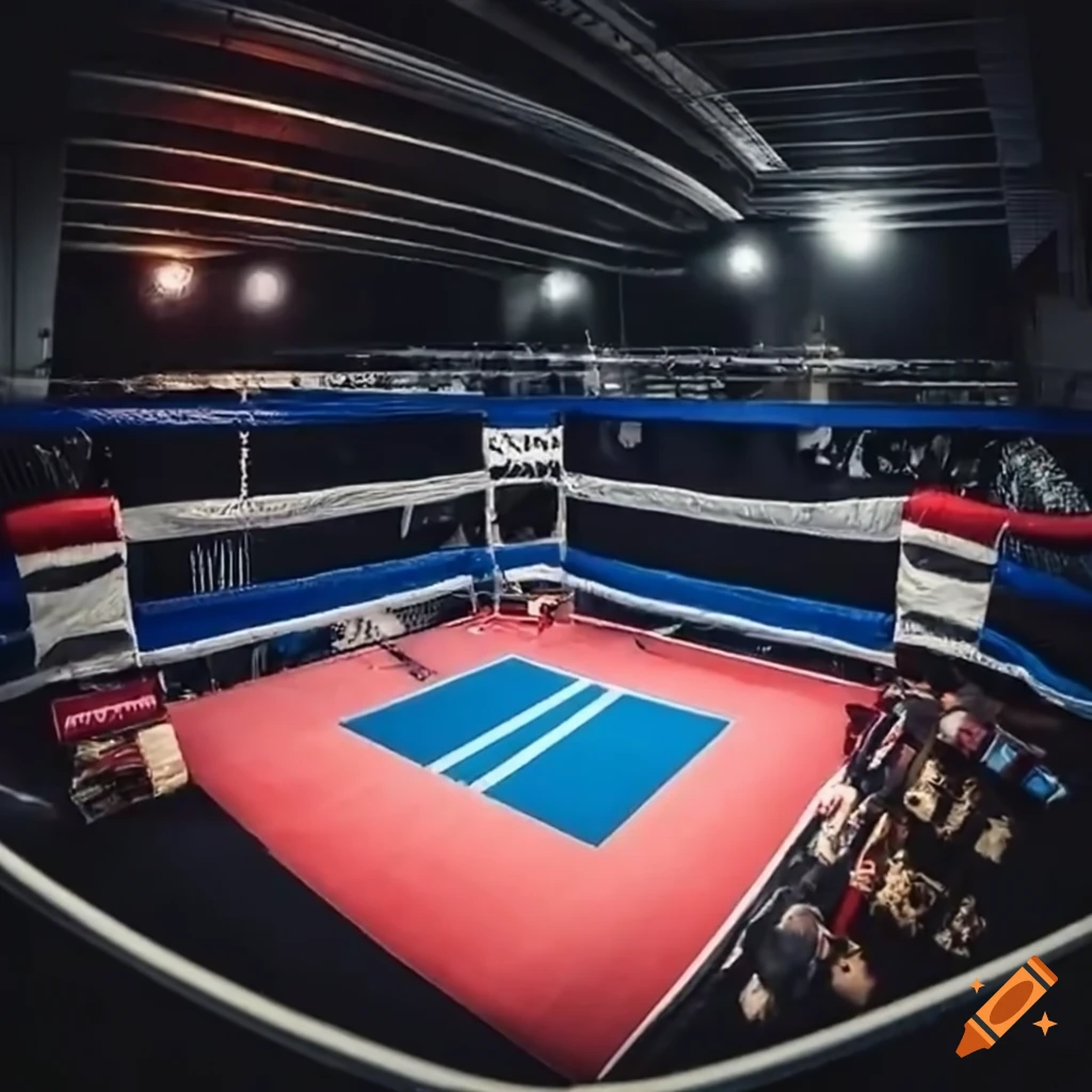 Bird's eye view of a professional boxing ring on Craiyon
