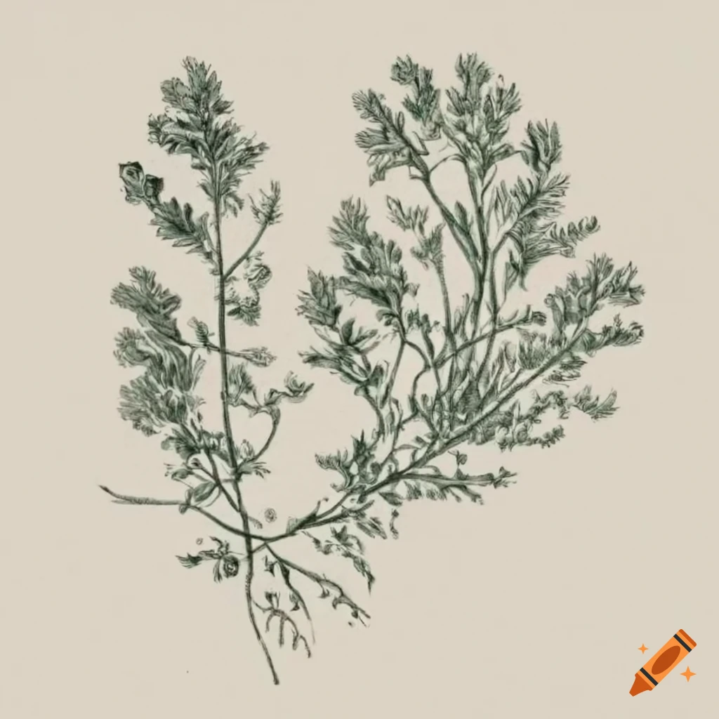 Intricate vintage 18th century botanical illustration of artemisia ...