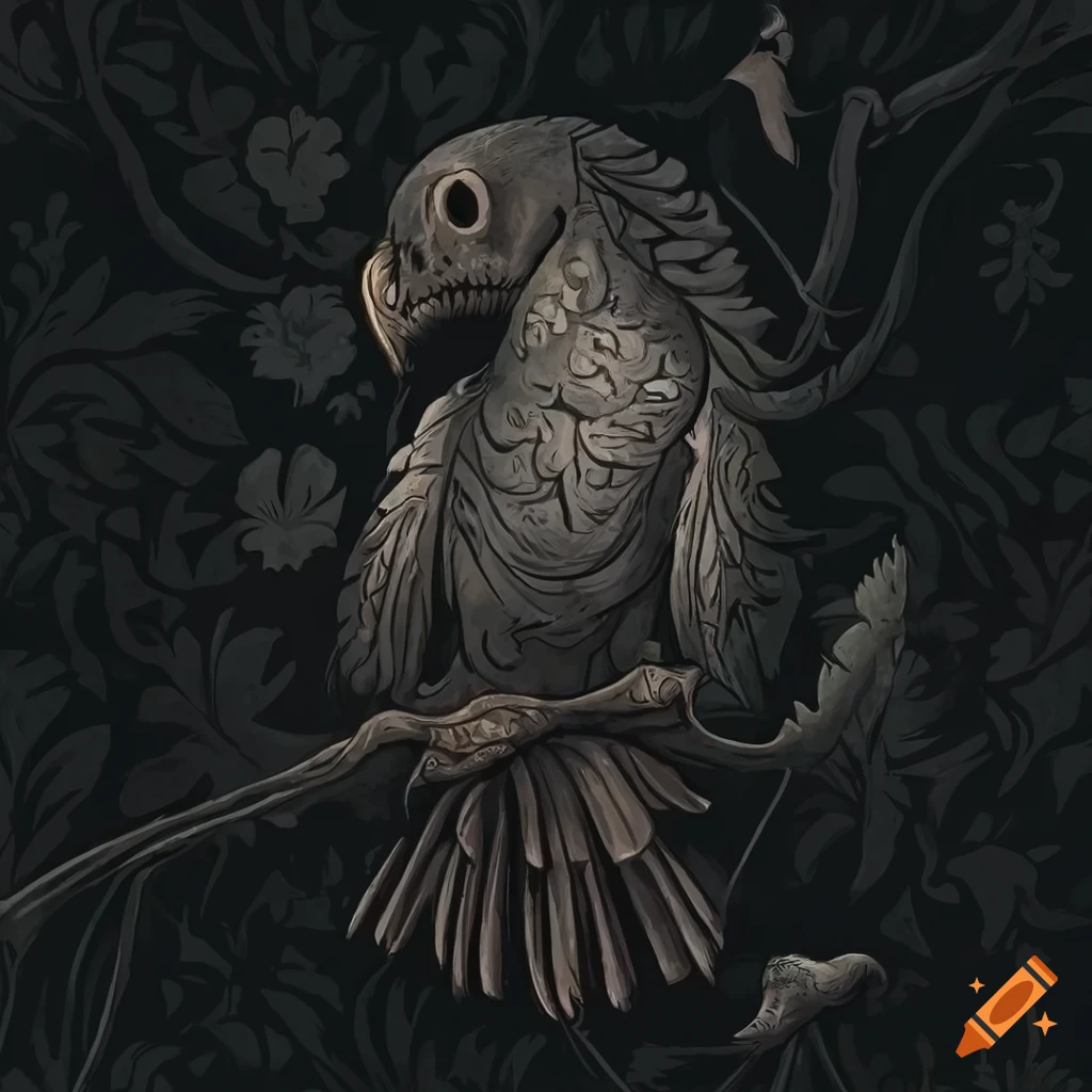 Medieval-inspired bestiary creature in front of william morris ...