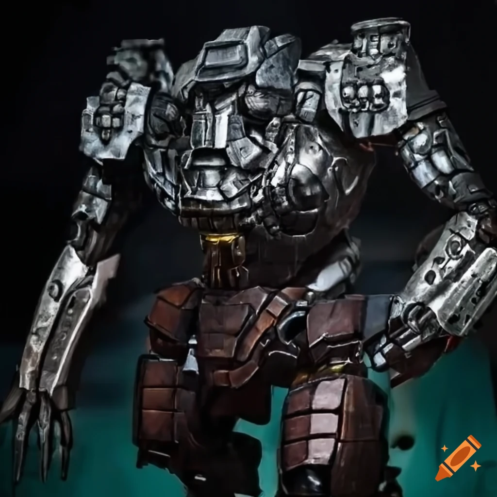Powerful mech warrior in armor with crosses on Craiyon