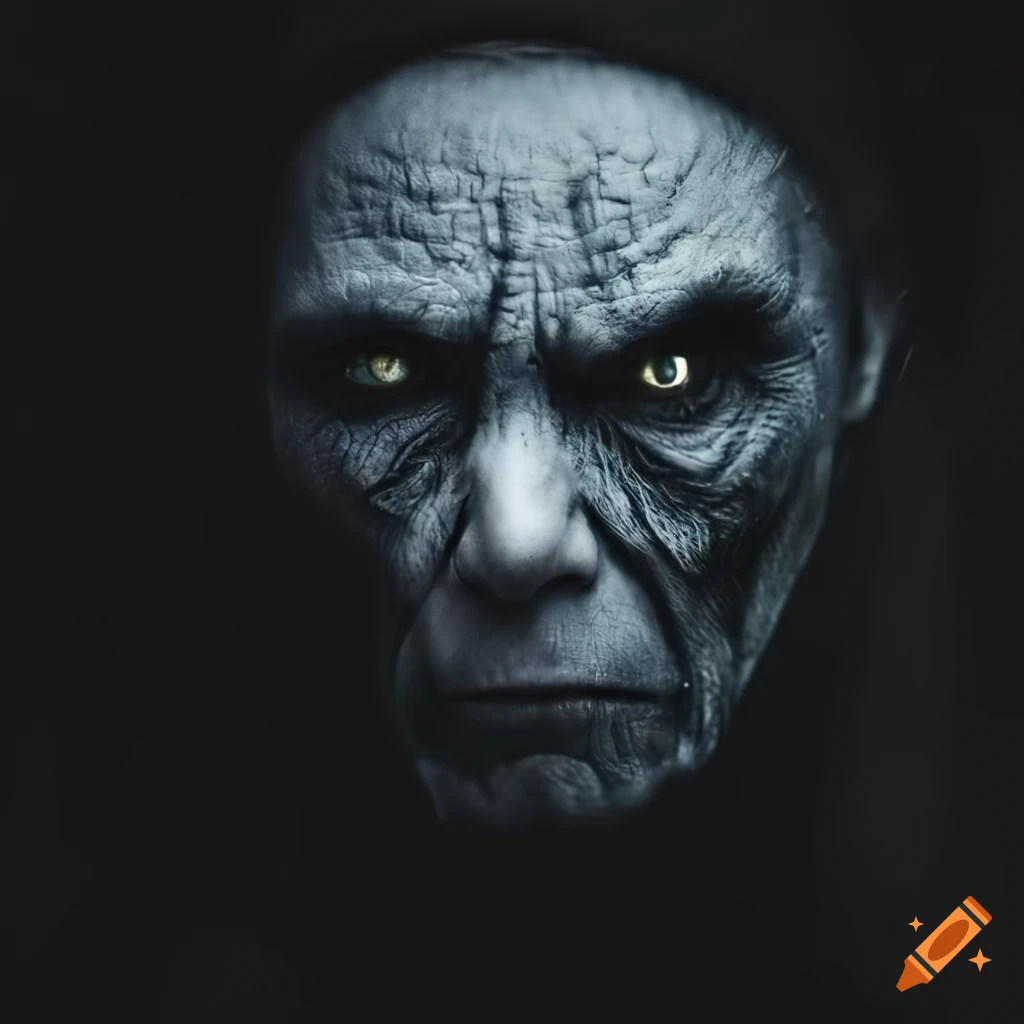 Scary grey face in a dark hickory thicket on Craiyon