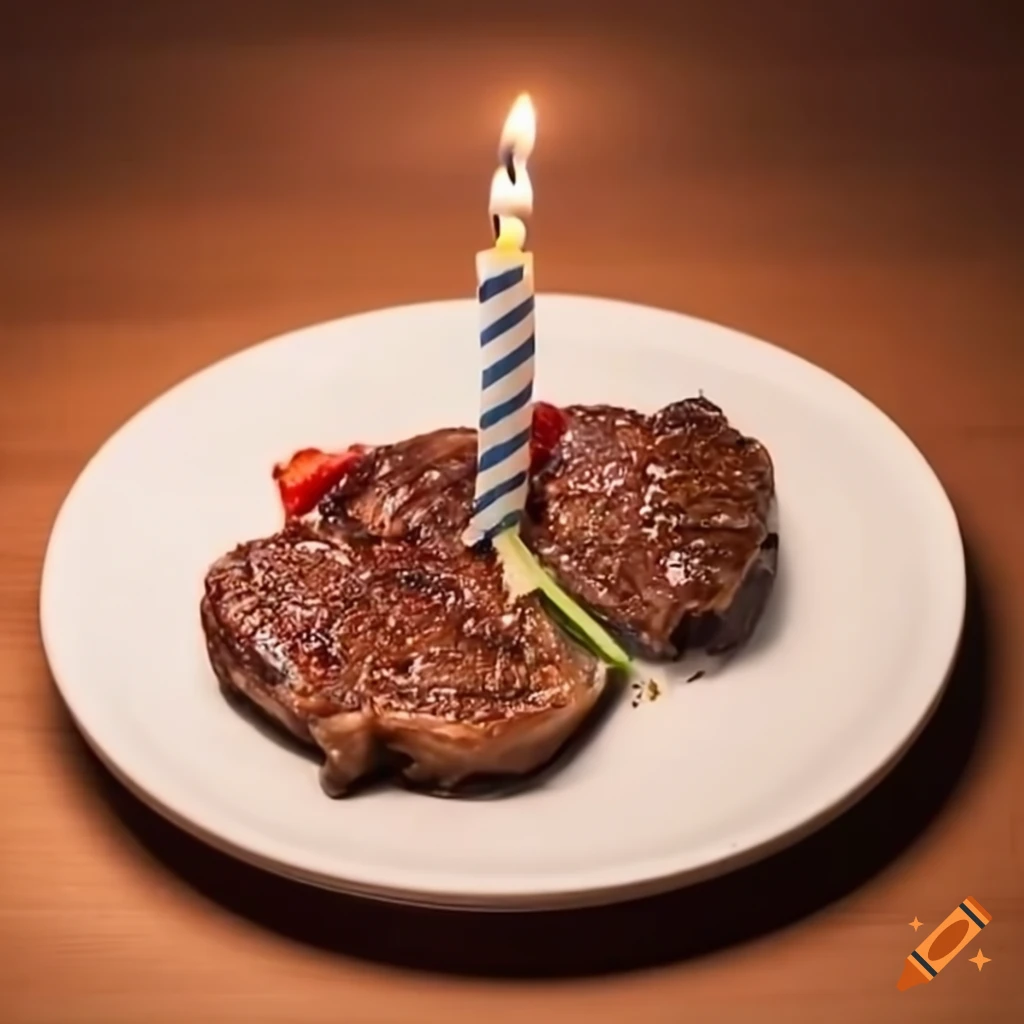 Delicious t-bone steak with birthday candles on a plate on Craiyon