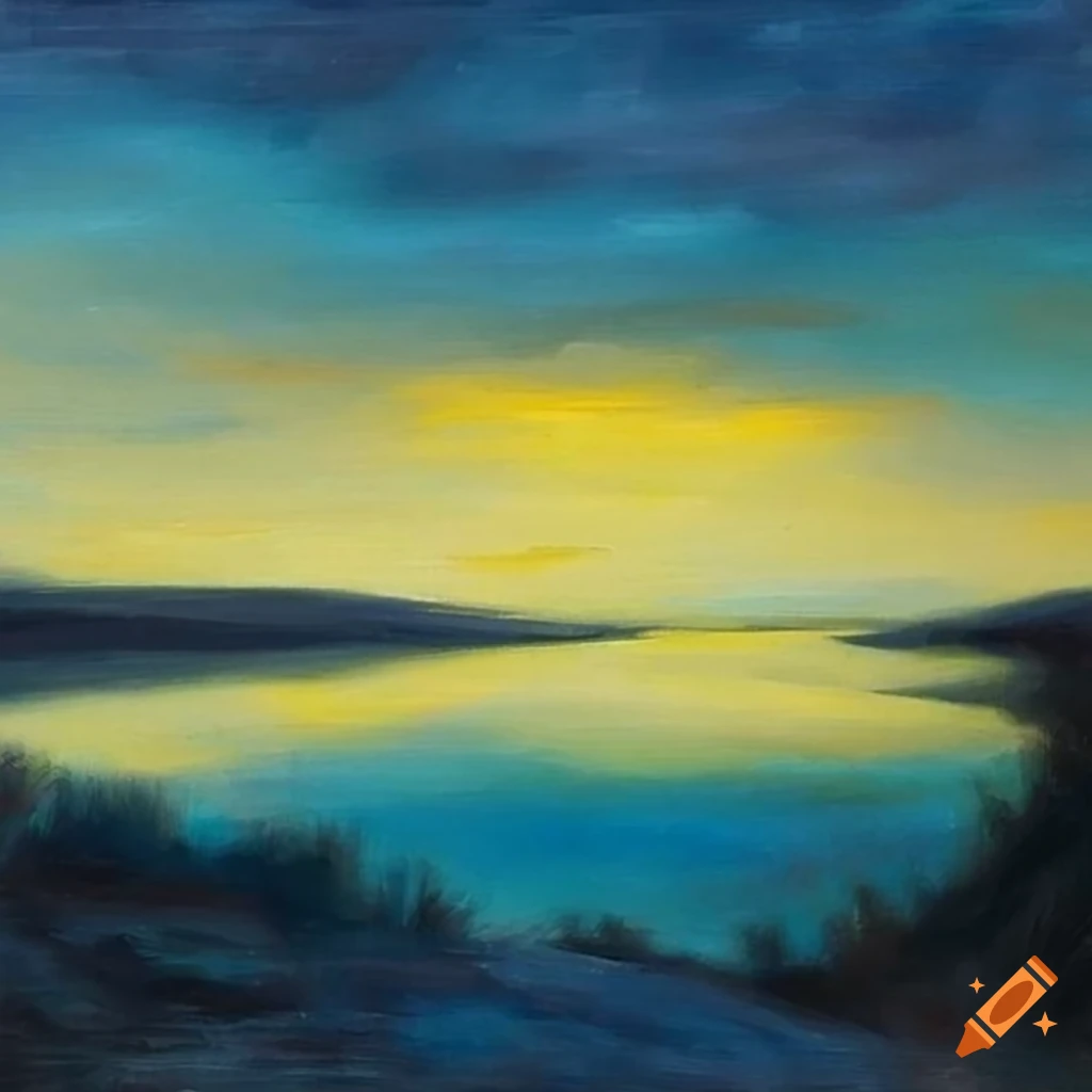 Unfinished landscape oil painting with natural colors and sky-blue sky ...