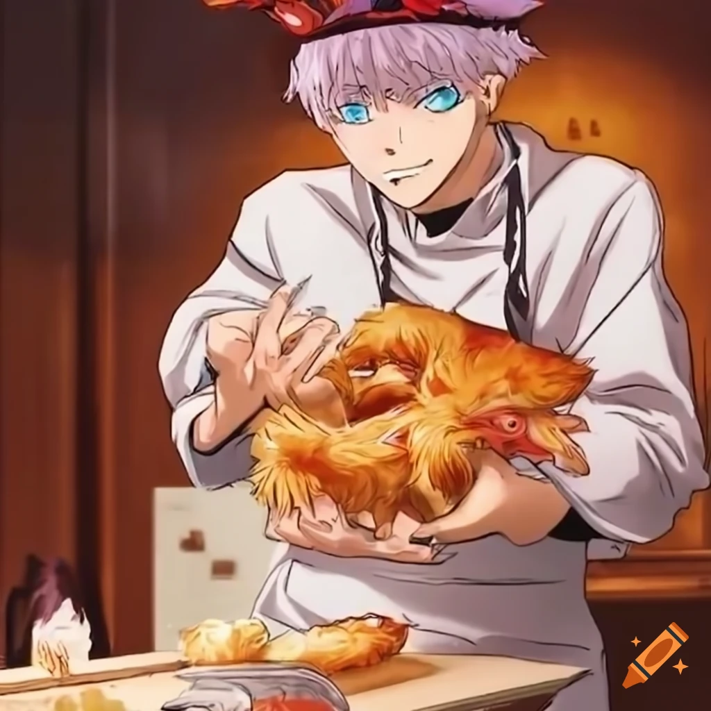 Gojo cooking a chicken on Craiyon