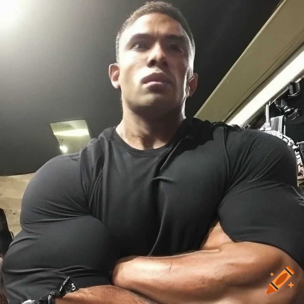 Buff and rugged man with a caveman look taking a selfie on Craiyon