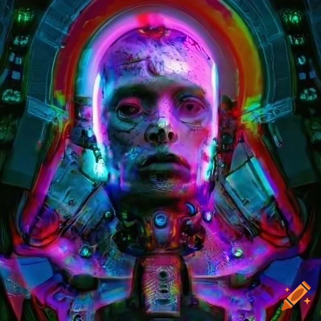 Transparent face with a solid spirit inside it in a futuristic setting ...