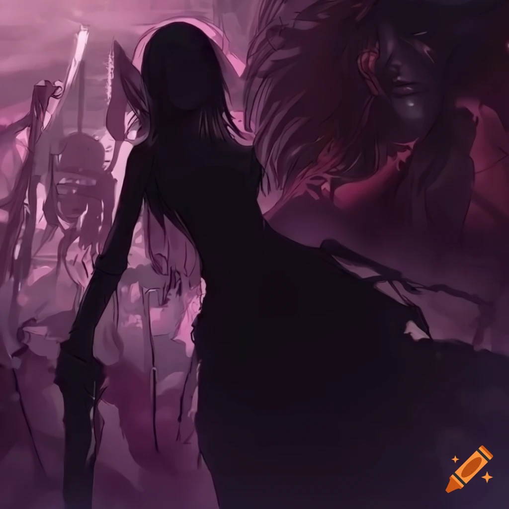 Apocalyptic anime scene with a goth woman in front of a massive arsenal ...
