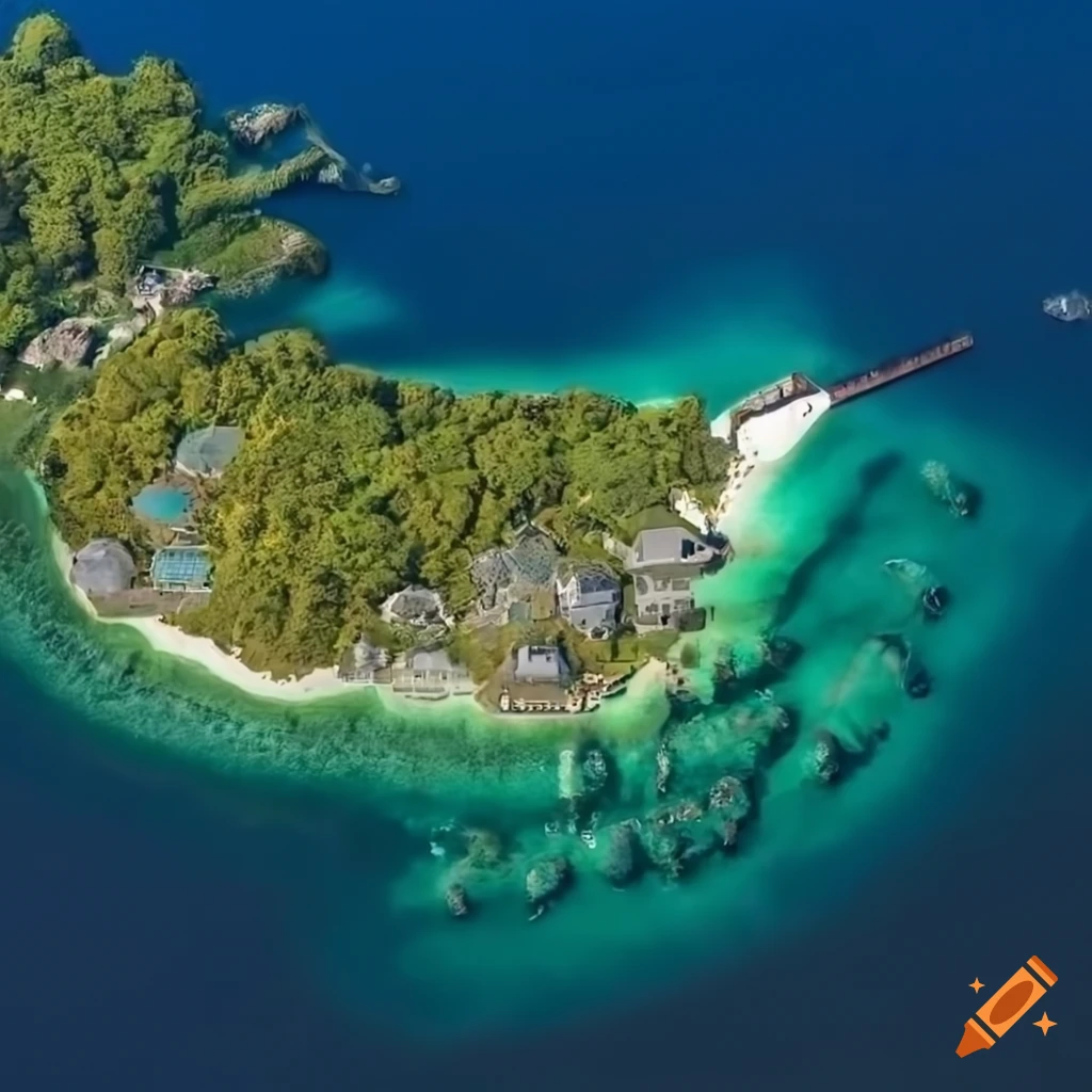 Aerial view of archipelago with ten islands and victorian style towns ...