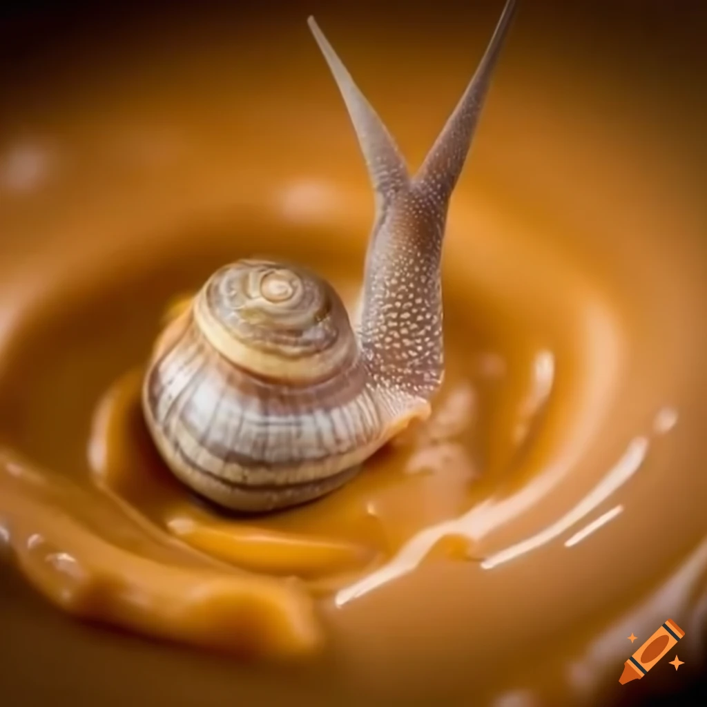Close-up of snails sliding through peanut butter on Craiyon