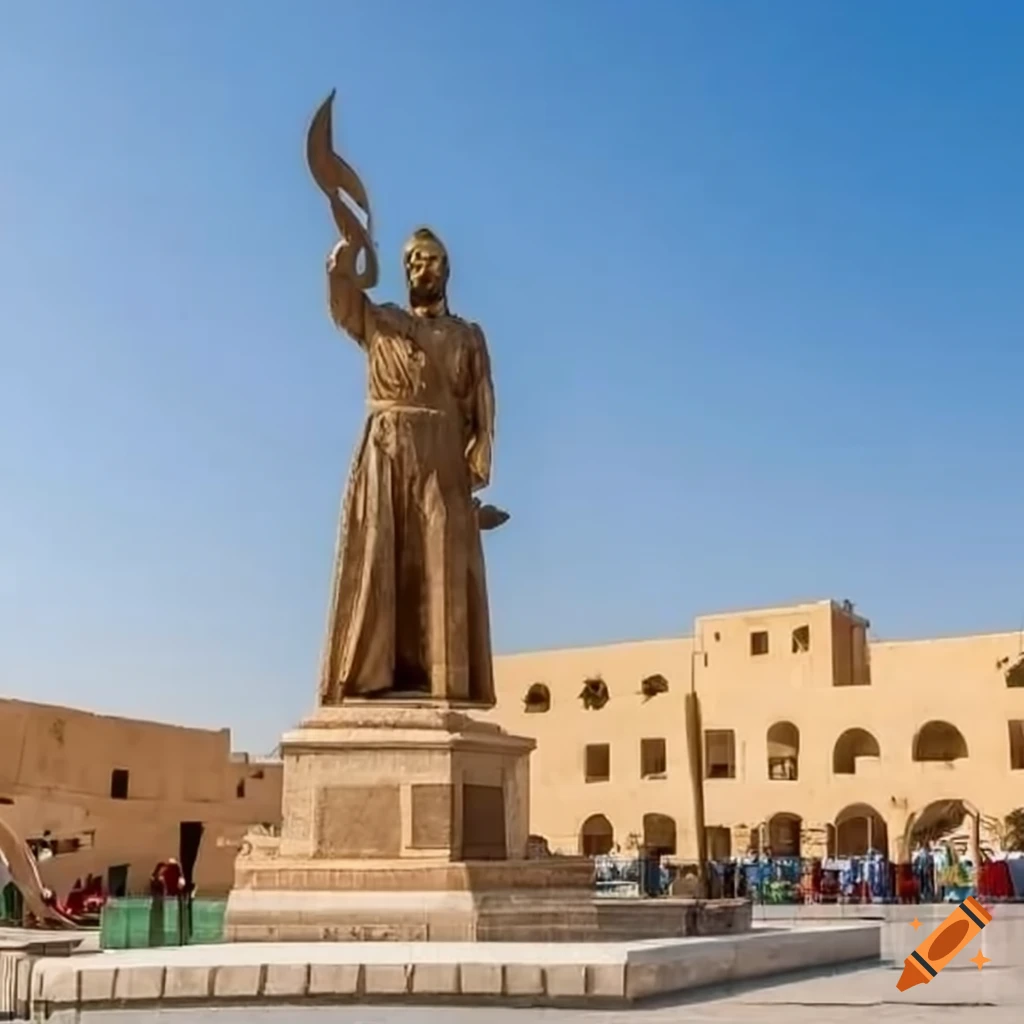 Square in an Arab city with a statue of an Arab knight on Craiyon