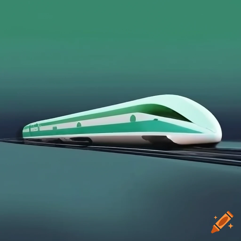 Hyperloop high-speed train in white and green cyan colors on Craiyon
