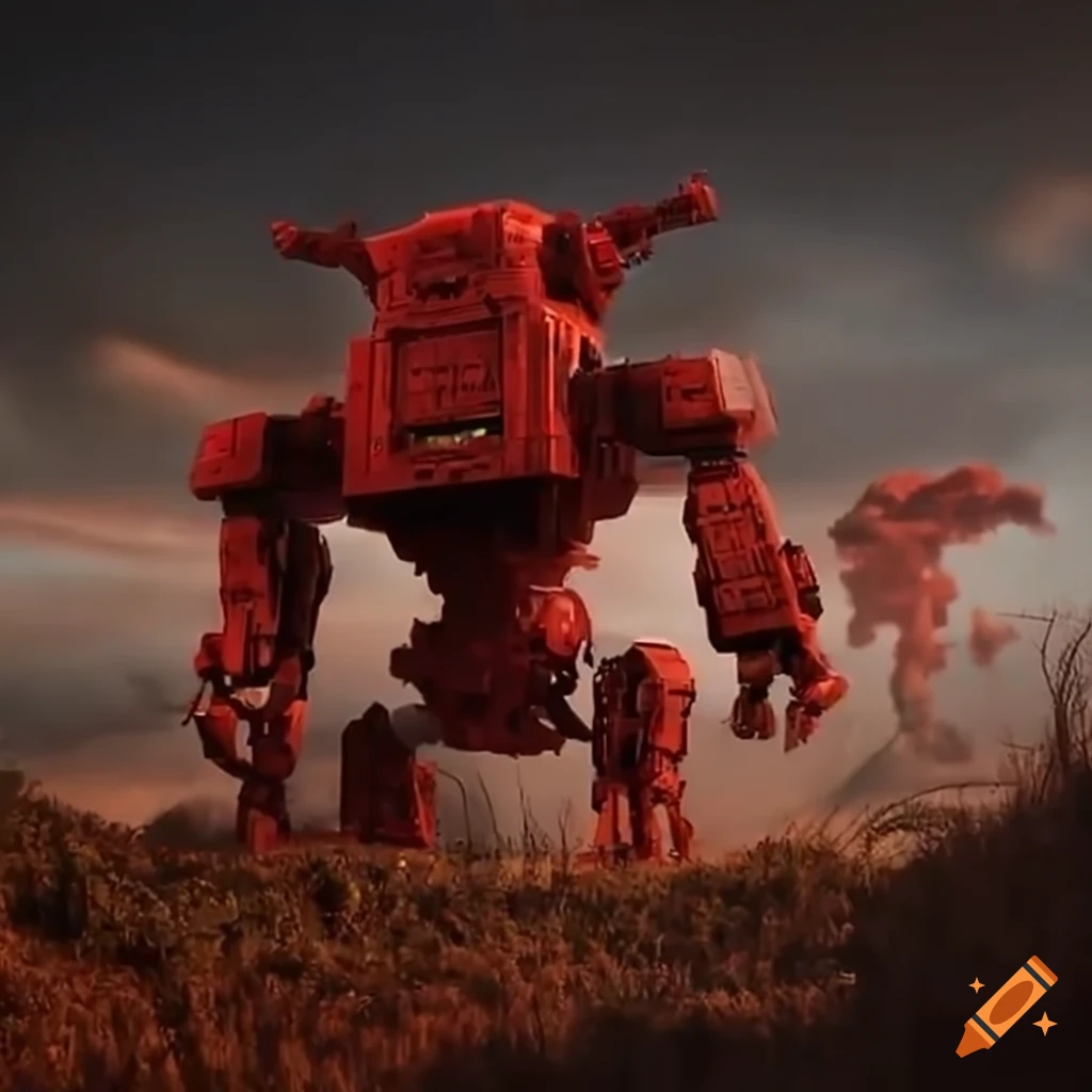 Colossal red mechs battling in a Paris landscape on Craiyon