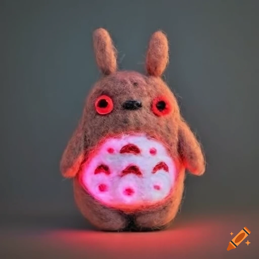 Felted Wool Totoro with red fluorescent eyes on Craiyon