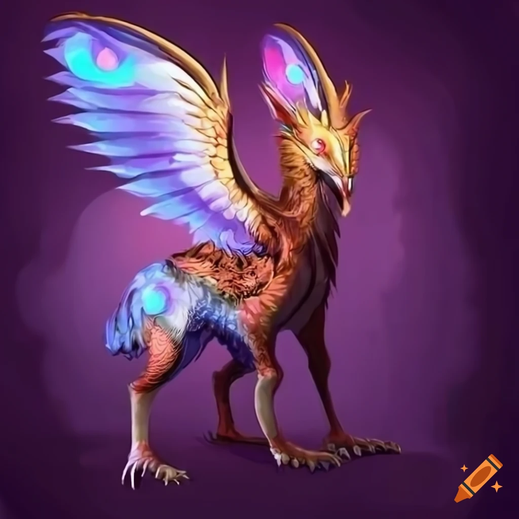 Unique elegant mythical hybrid creature with expressive eyes and a long ...