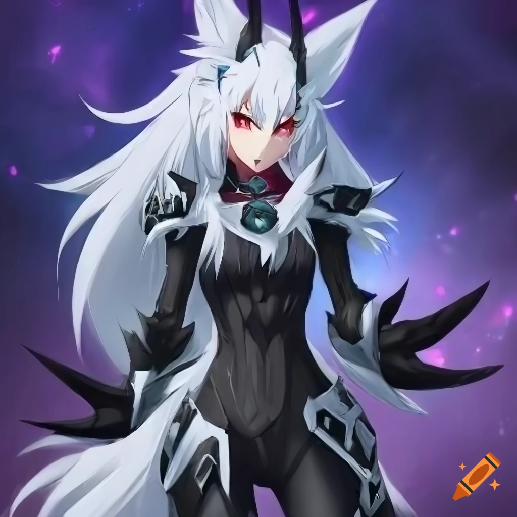 Female Ultimate-level digimon with black demon horns and dragon armor ...