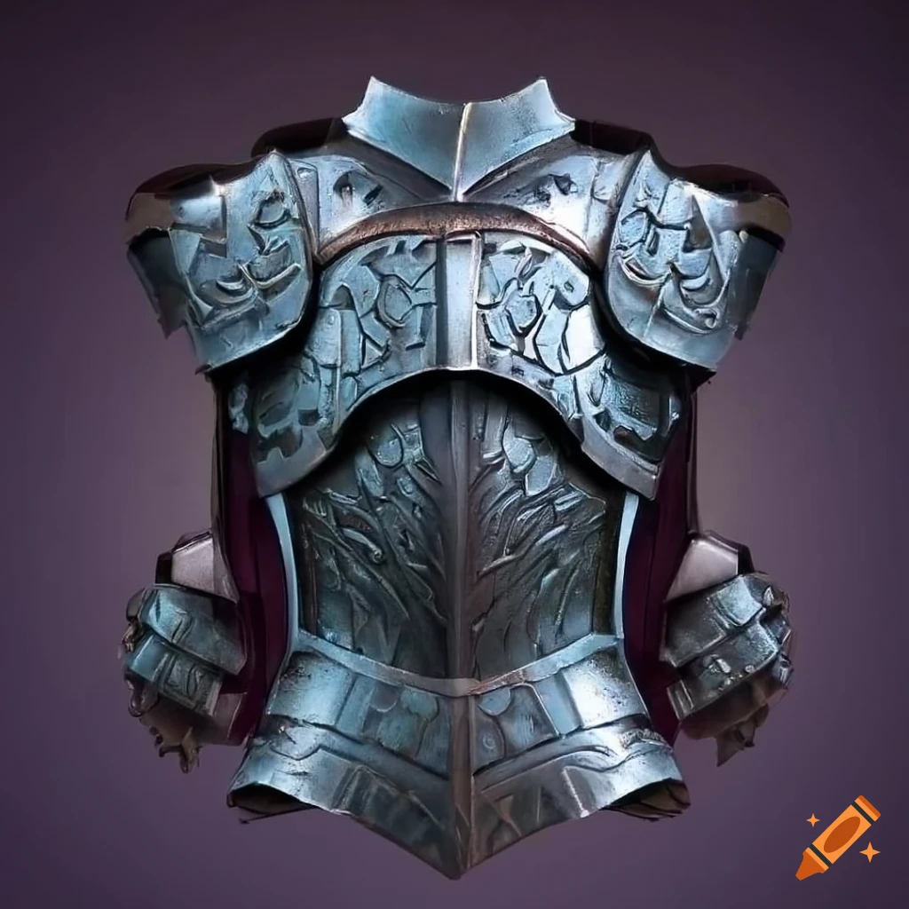 Adorned magic heavy body armour in a close-up front view on Craiyon