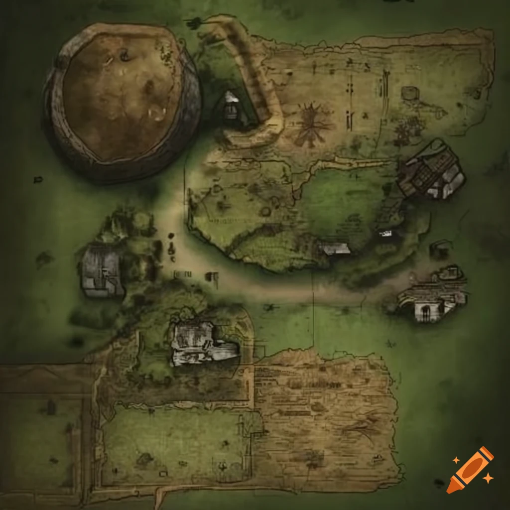 Map of countryside post-nuclear fallout with forest, graveyard, and ...