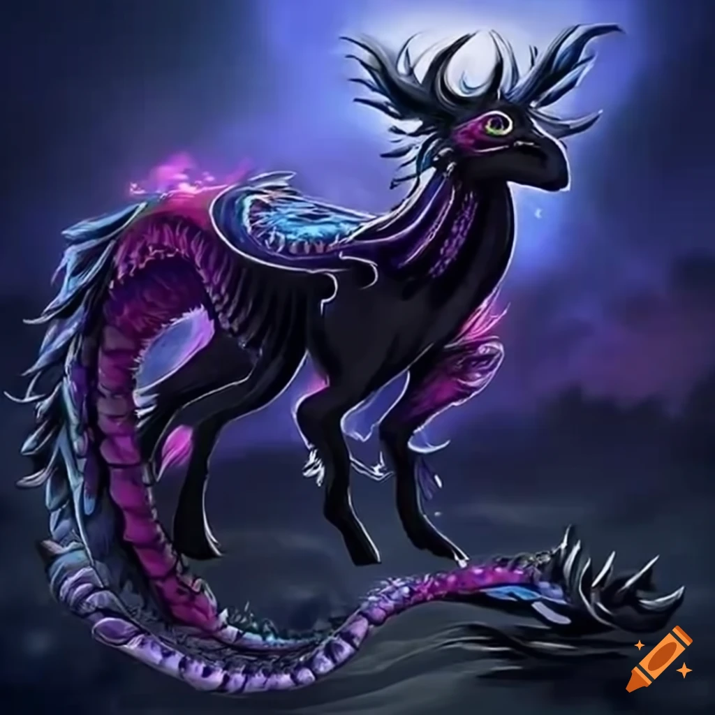 Graceful mythical hybrid creature with expressive eyes and a long tail ...