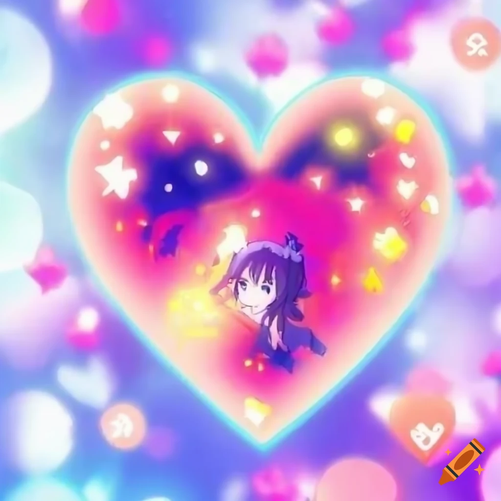 Shiny 3D heart with anime style and Japanese text from the 2000s on Craiyon