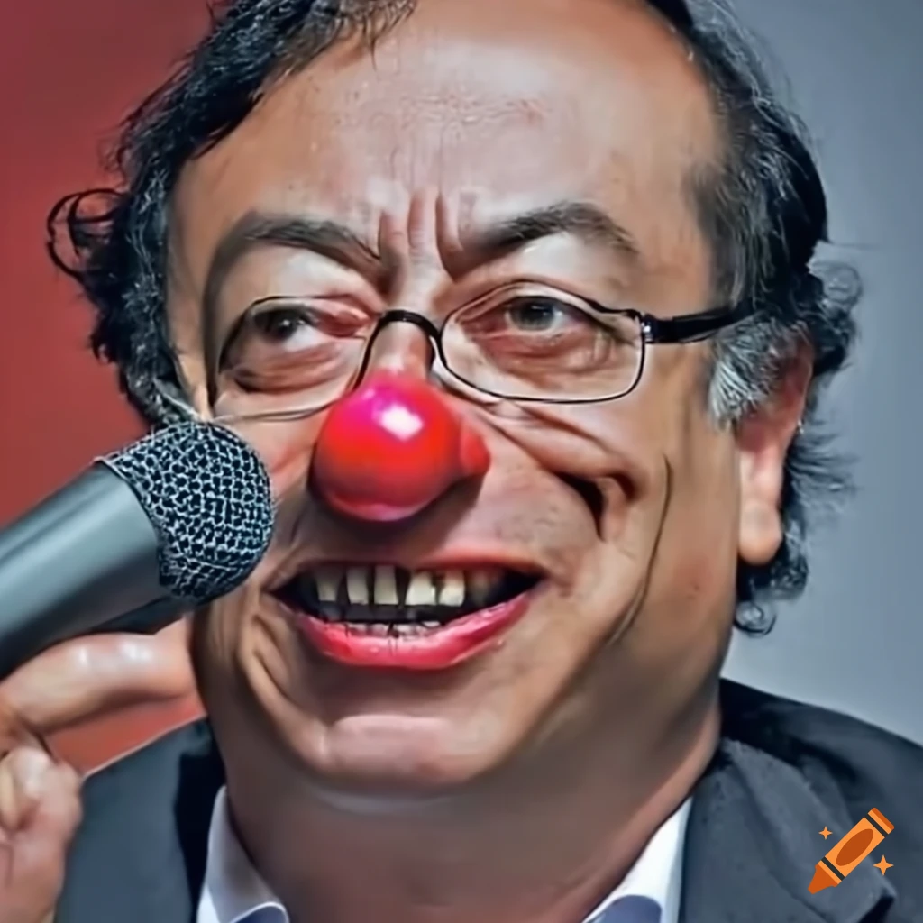 Gustavo petro shouting with a giant red clown nose during speech on Craiyon