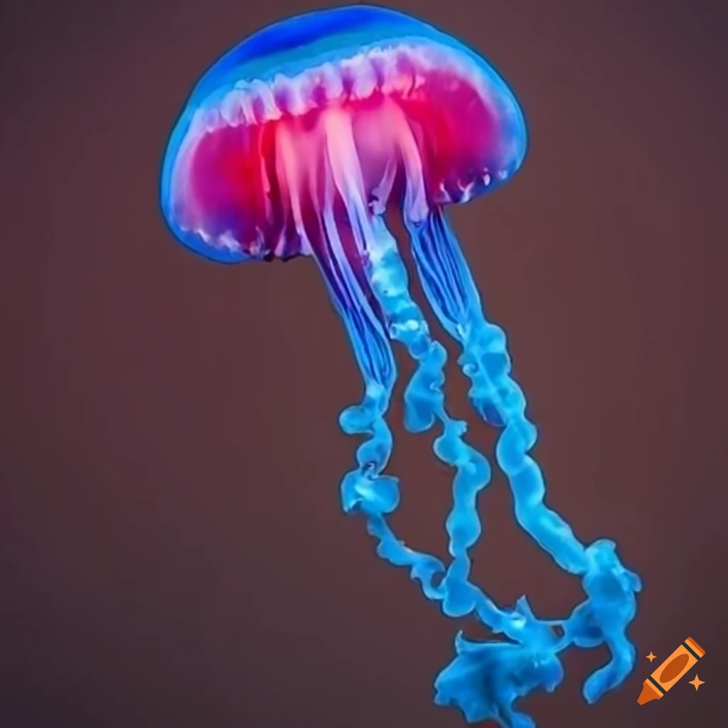 Blue, red, and pink jellyfish on Craiyon