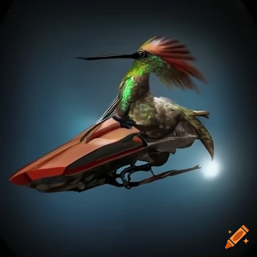 Ruby-throated hummingbird on a sci-fi speeder bike in digital art on Craiyon