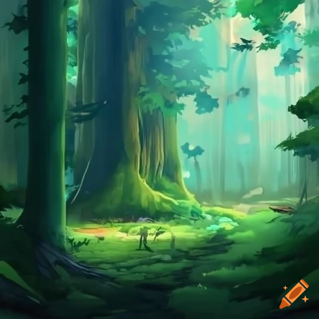 Beautiful anime forest scene on Craiyon