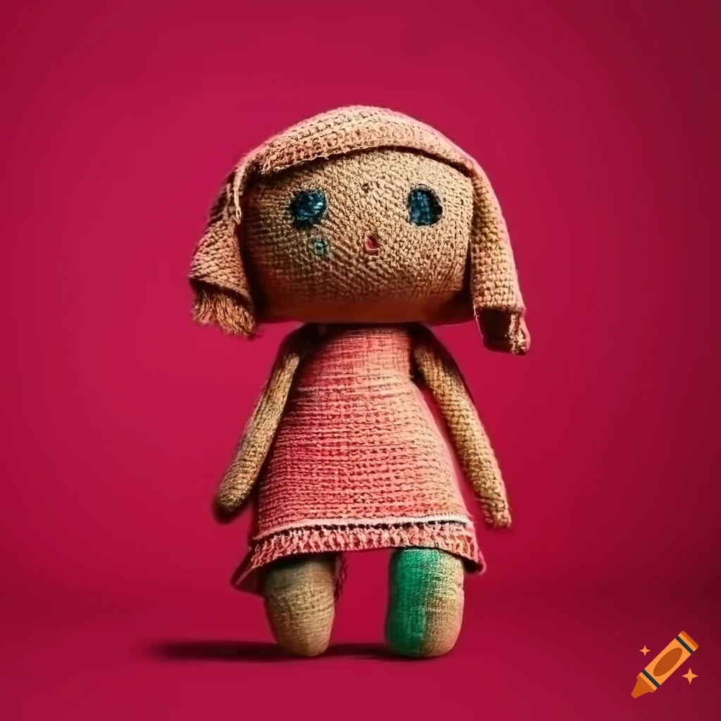 Colorful cute rag dolls on fabric canvas with a concrete background on ...