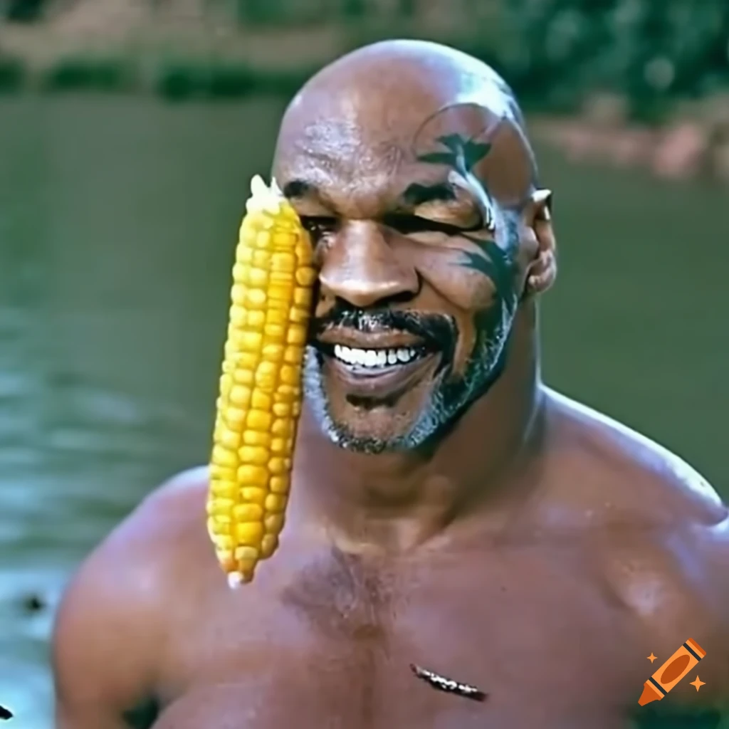 Iconic boxer Mike Tyson smiling and enjoying corn on the cob by the ...
