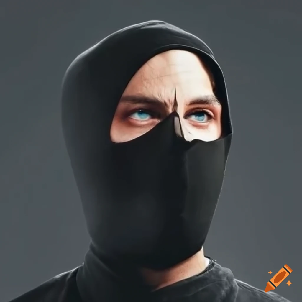 Man wearing a dark hood covering most of his face on Craiyon