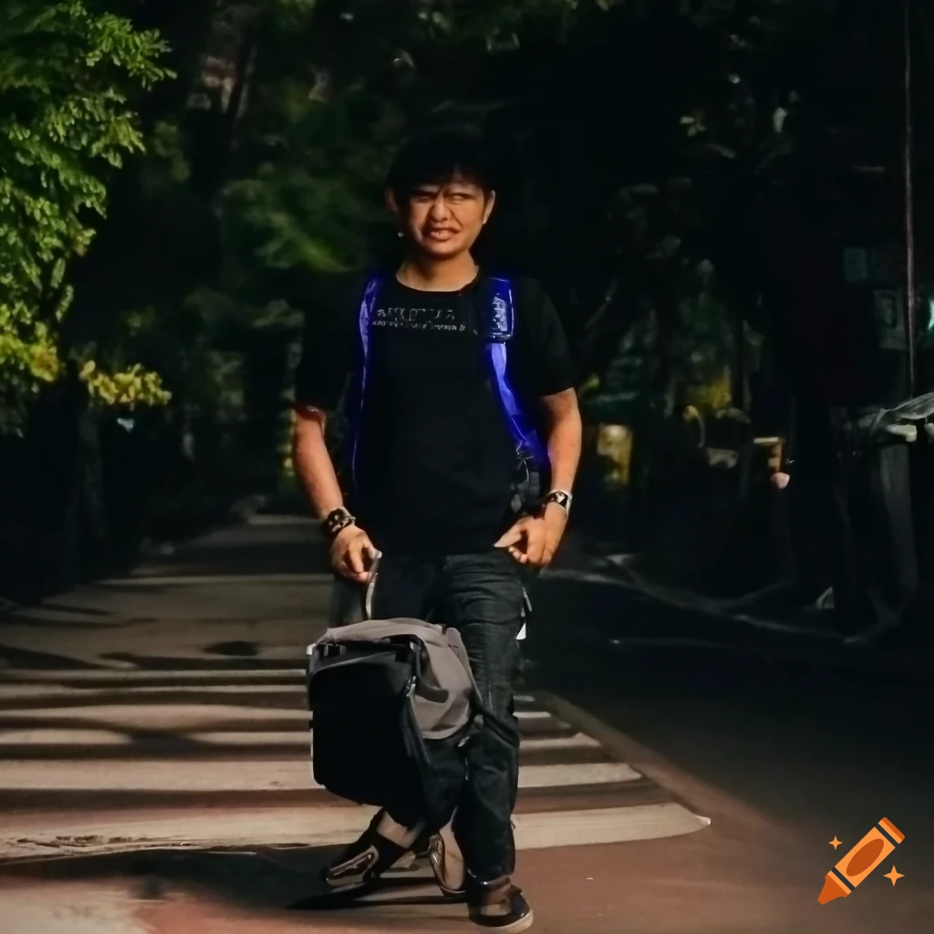 Filipino man traveling in Hanoi with a backpack on Craiyon