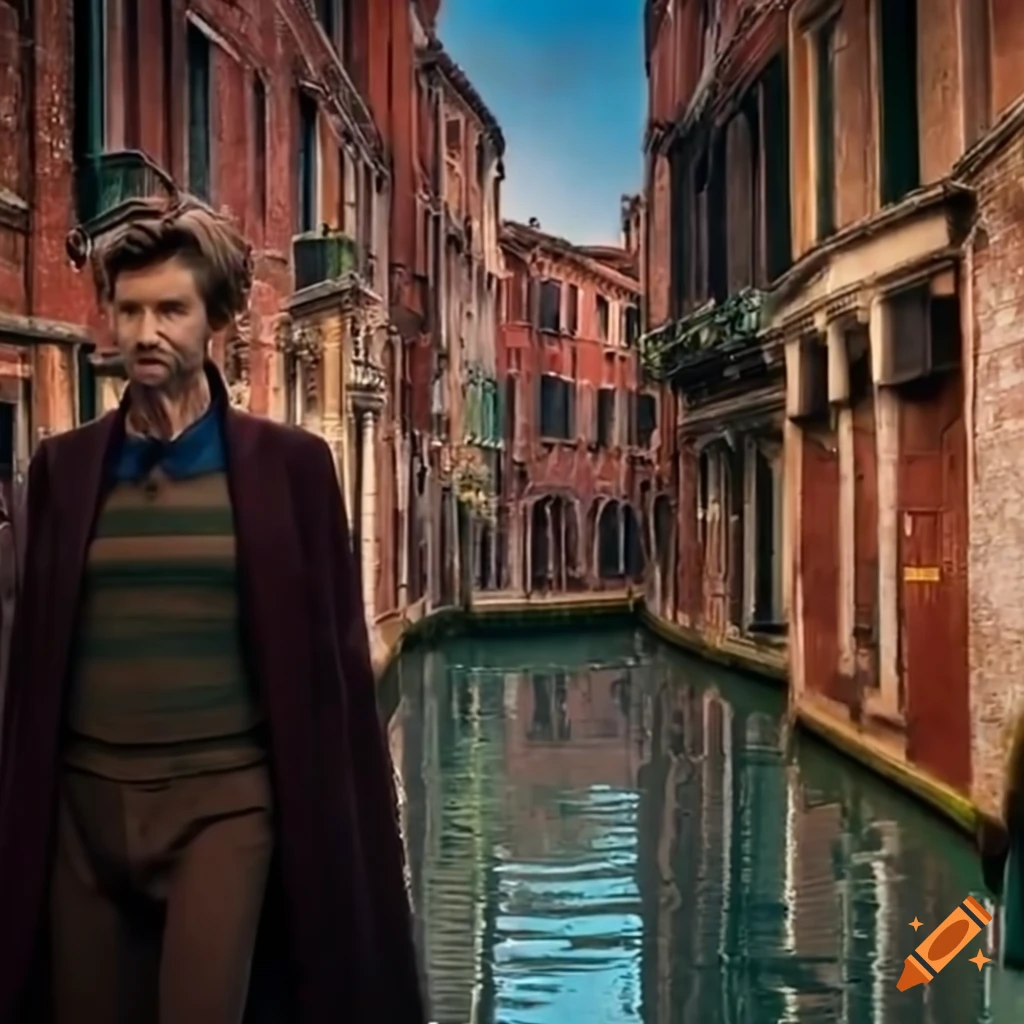 David Tennant in iconic Doctor Who scene at Venice canal on Craiyon
