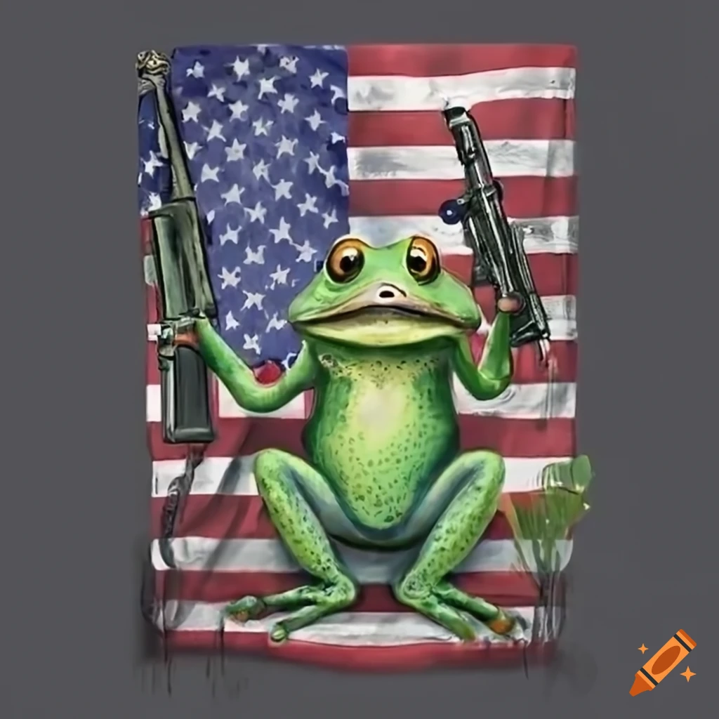 American frog with a gun and flag on Craiyon