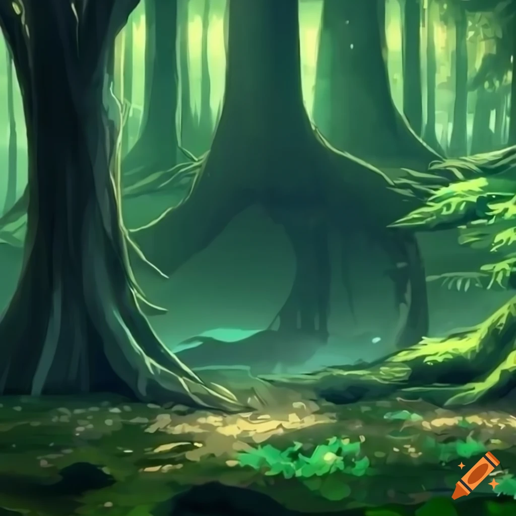 Beautiful anime forest scene on Craiyon