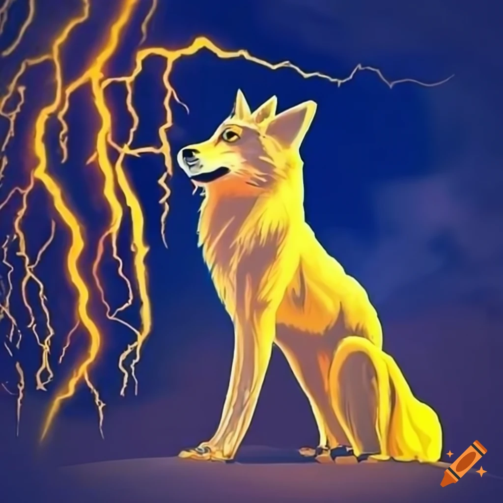 Lightning yellow wolf on Craiyon