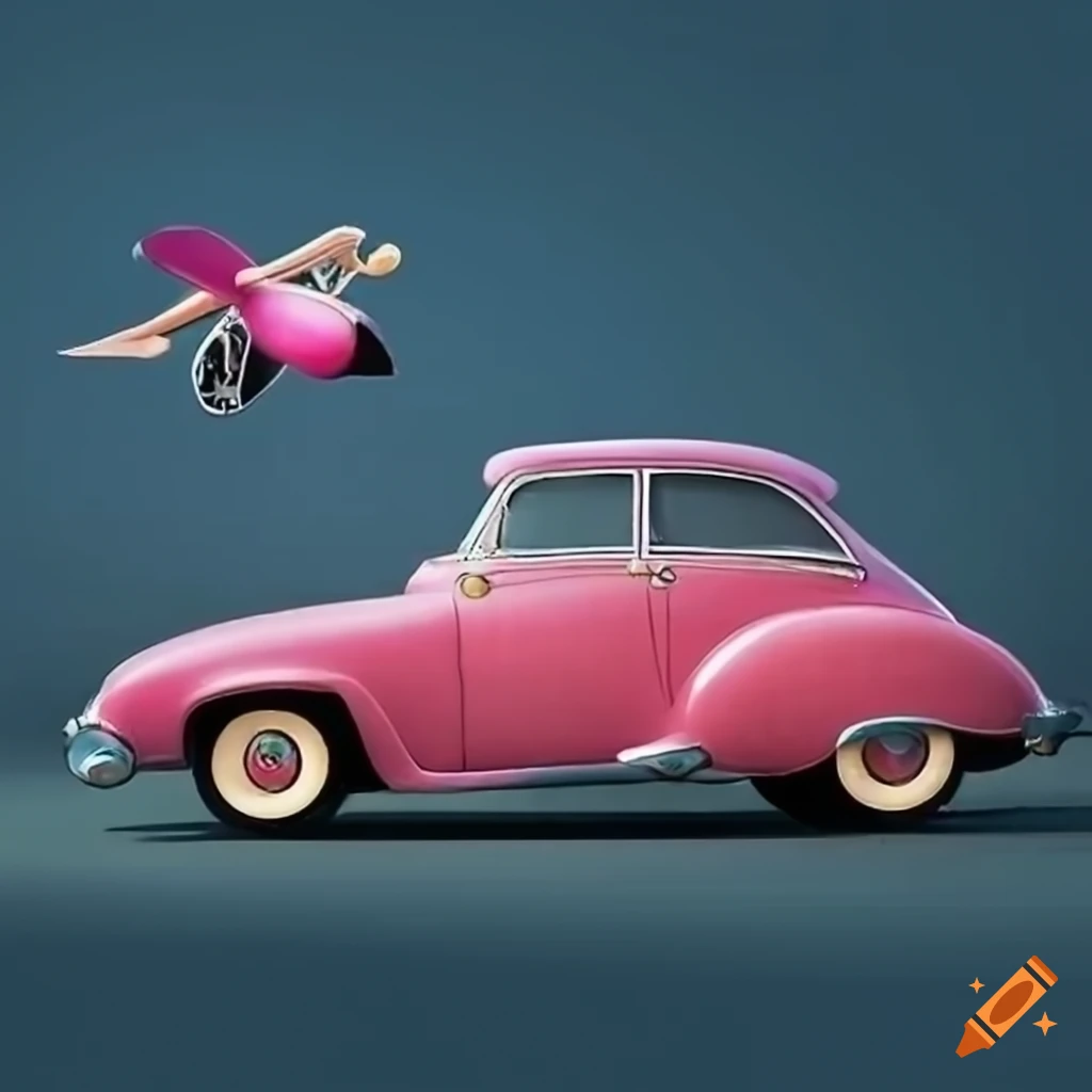 Imaginative blend of vintage car and airplane with playful wings in ...