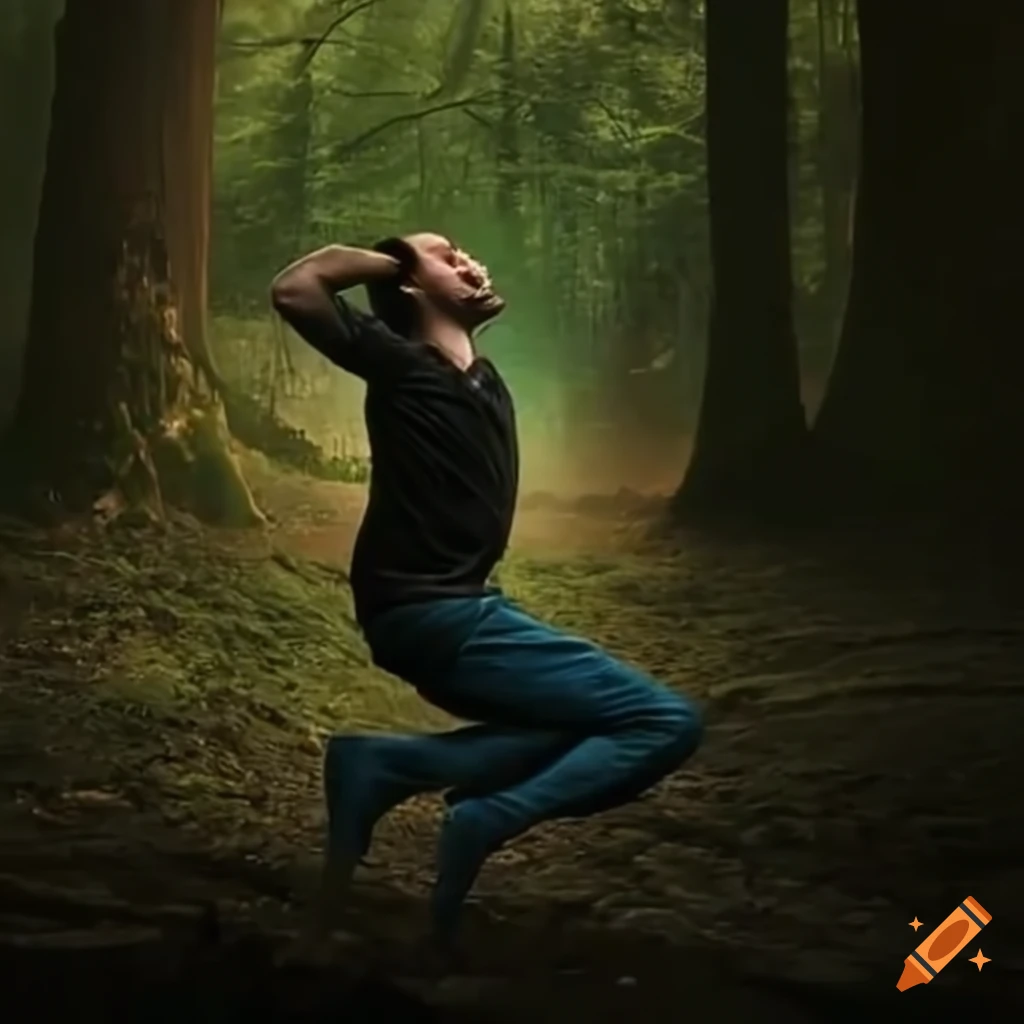 Man falling in a forest on Craiyon