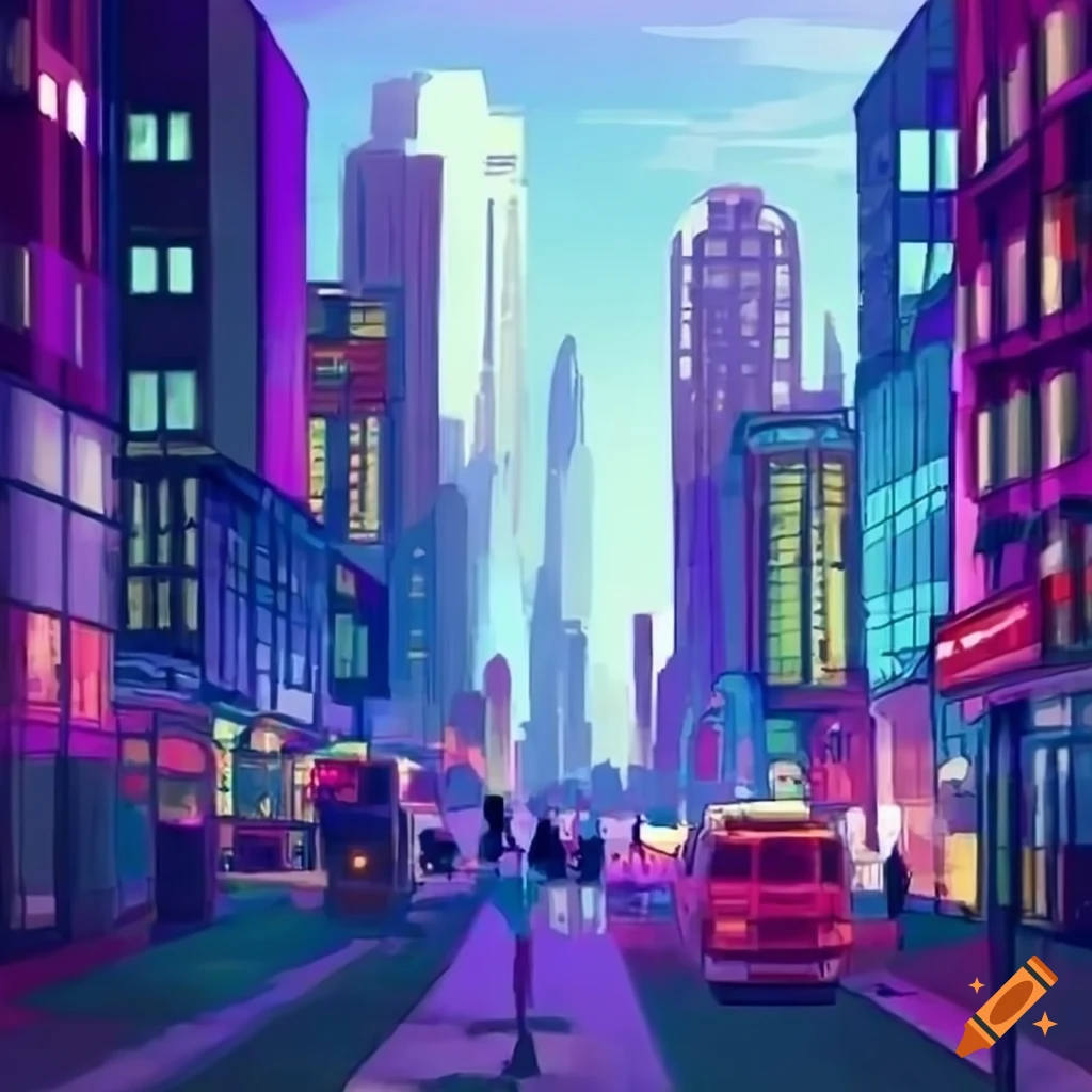 Big city in the afternoon in anime style on Craiyon