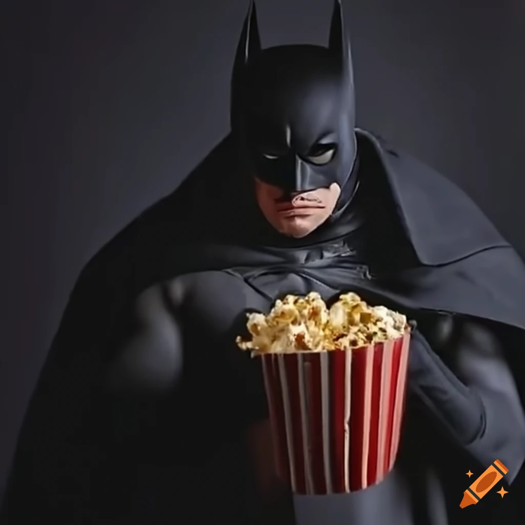 Batman having a bad day eating popcorn on Craiyon