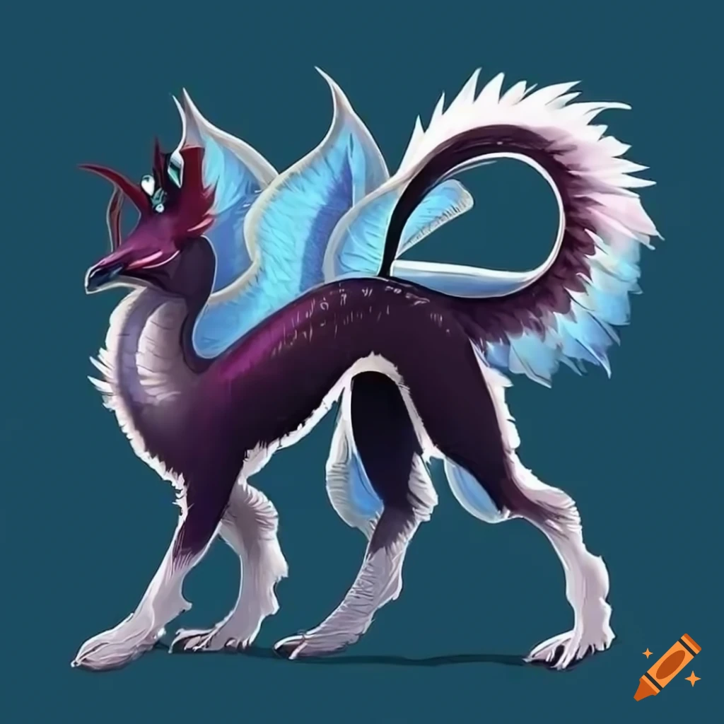 Unique elegant mythical hybrid creature with expressive eyes and a long ...