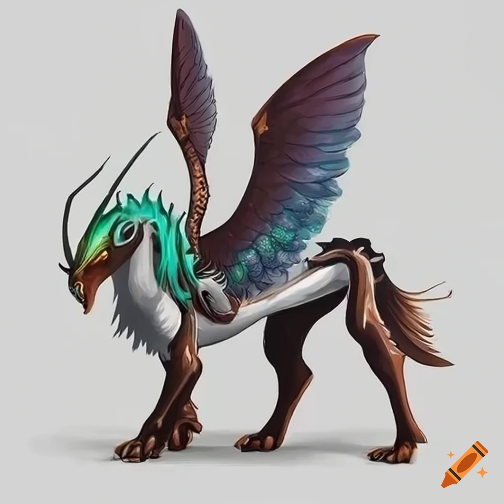 Graceful mythical hybrid creature with expressive eyes and long tail on ...