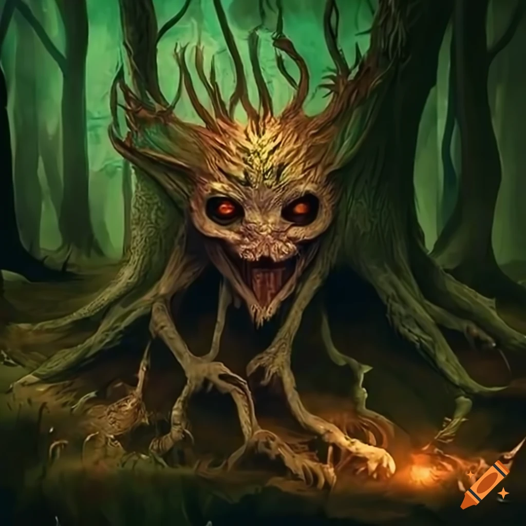 Fantasy creature in a scary forest on Craiyon