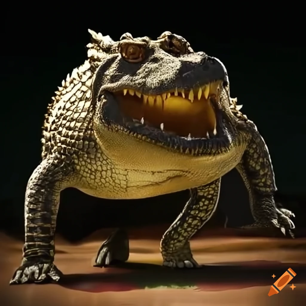 Crocodile running in boots on Craiyon