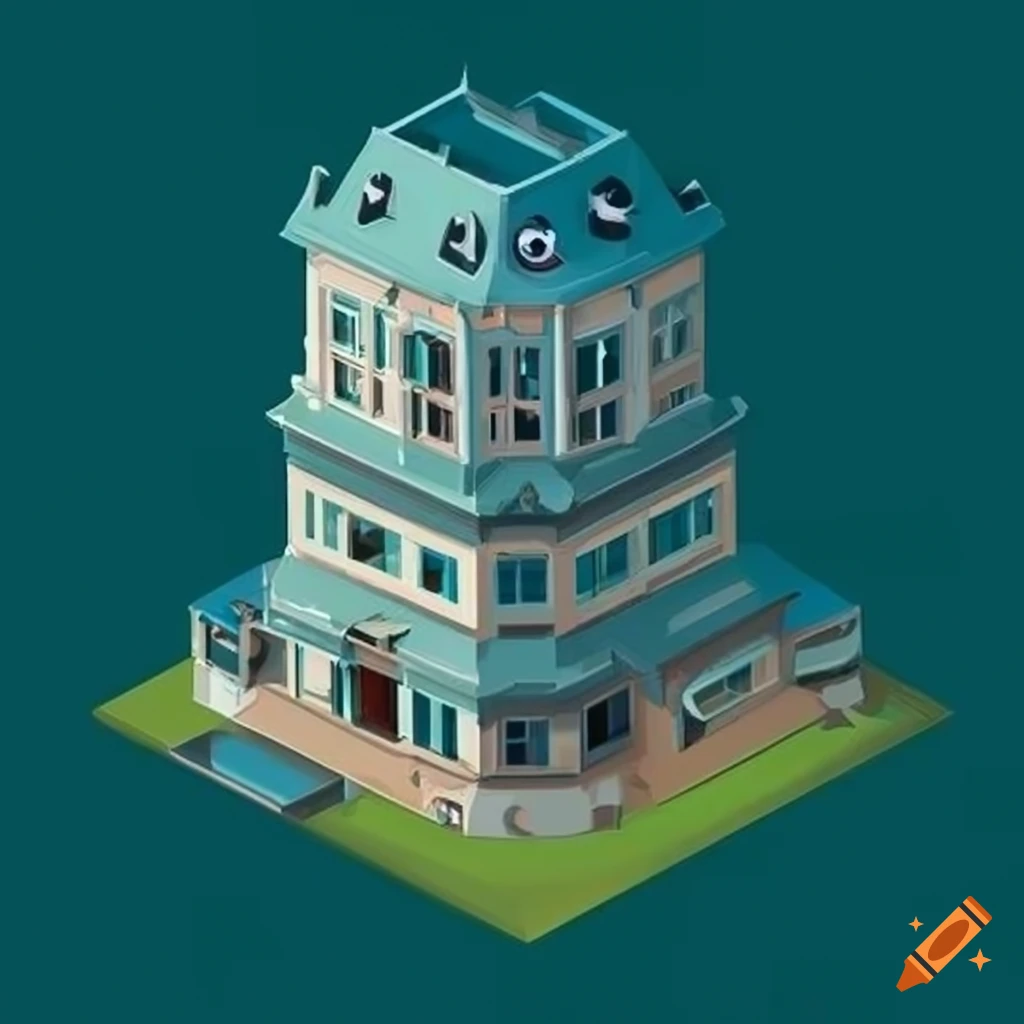 Isometric monster university building on Craiyon