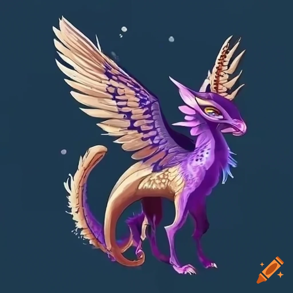 Elegant mythical hybrid creature with expressive eyes and long tail on ...