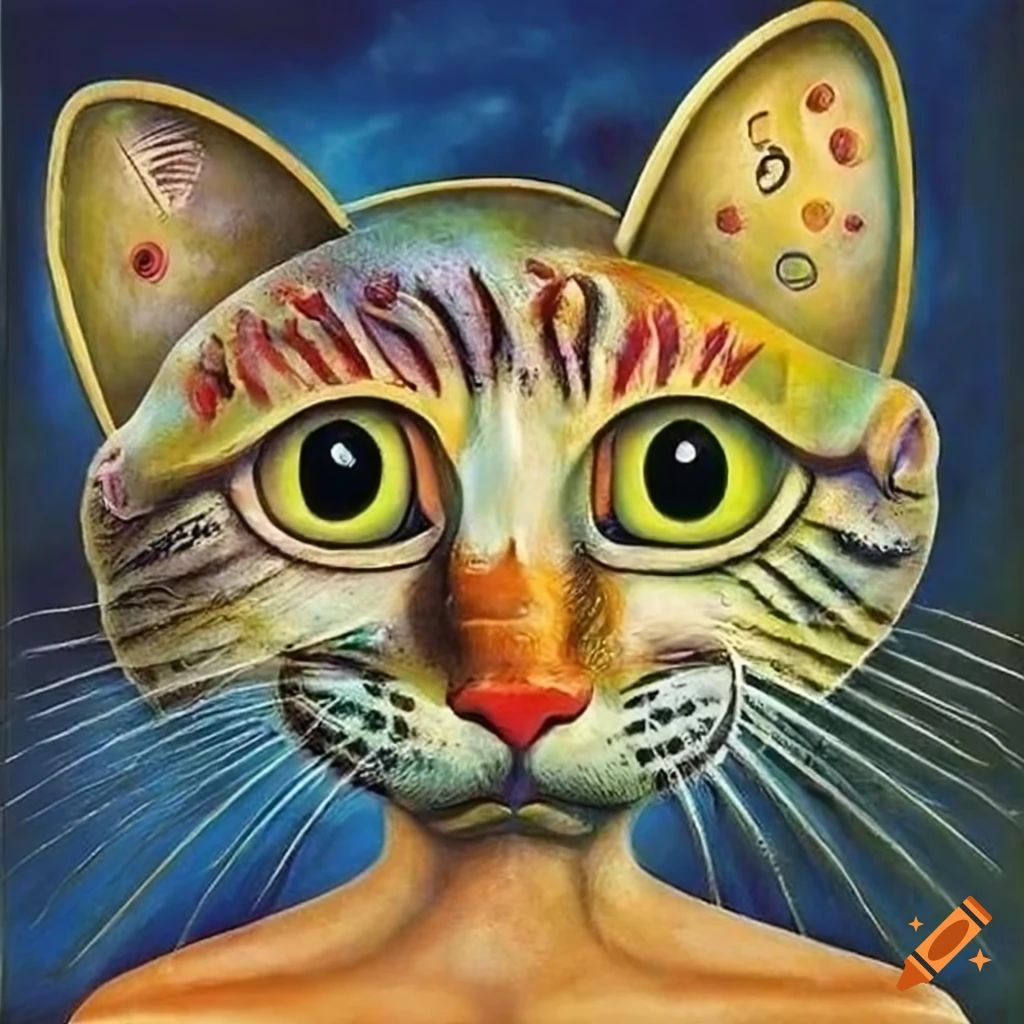 Surreal artwork featuring a captivating cat and dreamlike elements on ...